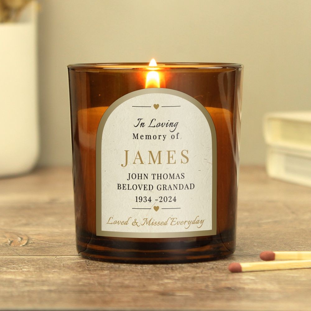 Personalised In Loving Memory Amber Glass Candle - Sympathy - Occasions