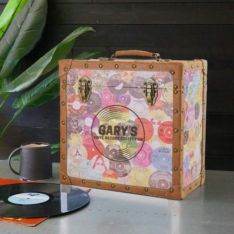 Personalised 12 Inch Record Storage Box - Retro Printed Cloth with ...