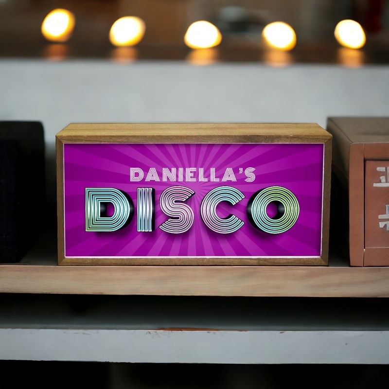 Personalised Wall Mountable Or Self Standing Wooden Light Box Sign - Disco