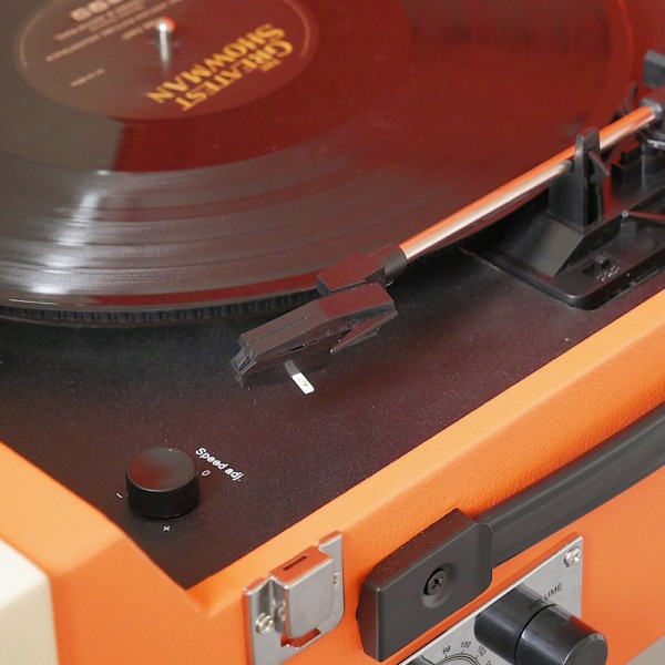 Personalised Retro Style Record Player on Legs - Orange - Record Sticker